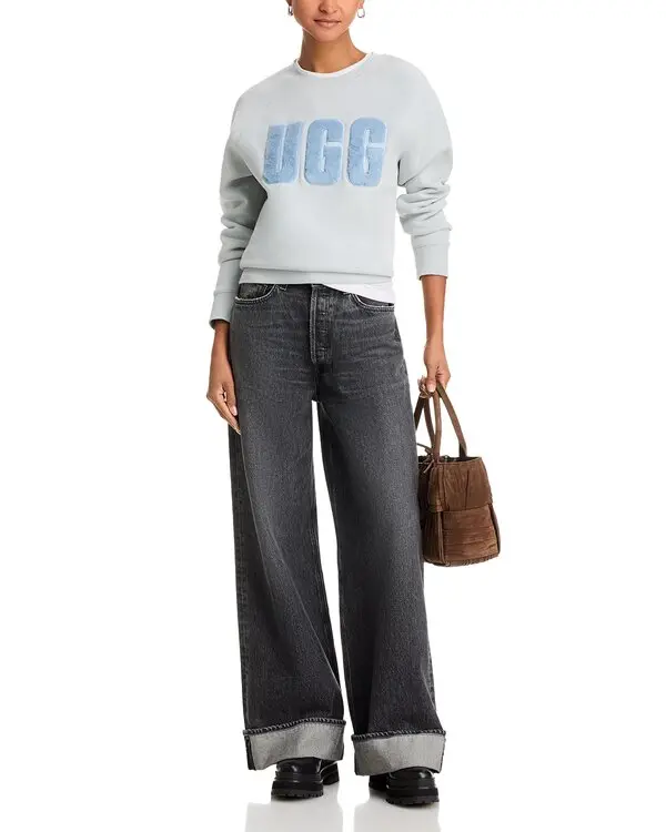 Ugg Madeline Fuzzy Logo Crewneck Sweater In Ice Jam - 40% Off